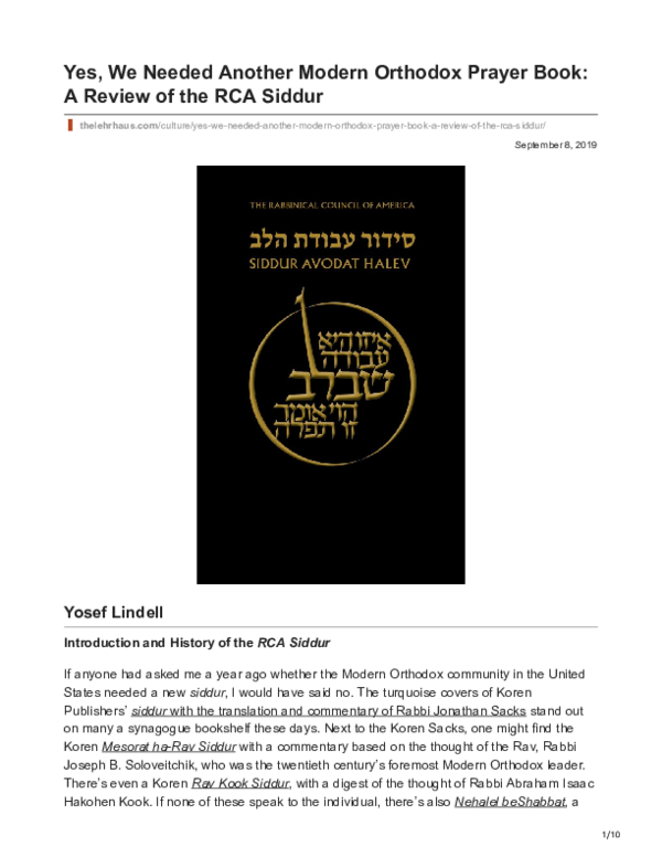 (PDF) Yes, We Needed Another Modern Orthodox Prayer Book: A Review of ...