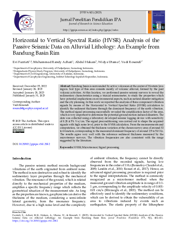 (PDF) Horizontal to Vertical Spectral Ratio (HVSR) Analysis of the ...
