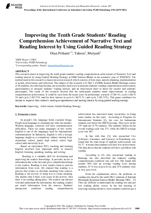 (PDF) Improving the Tenth Grade Students’ Reading Comprehension Achievement of Narrative Text ...