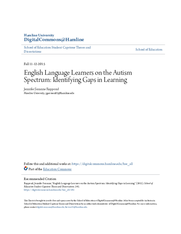 (PDF) English Language Learners on the Autism Spectrum: Identifying ...