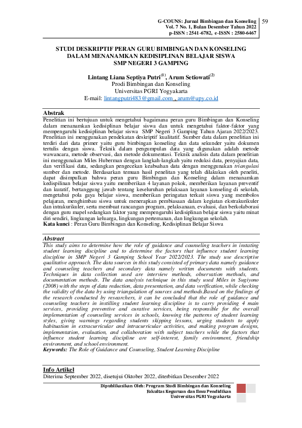 (PDF) Studi Deskriptif Peran Guru Bimbingan Dan Konseling Dalam ...