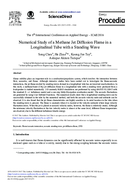 (PDF) Numerical Study of a Methane Jet Diffusion Flame in a Longitudinal Tube with a Standing Wave