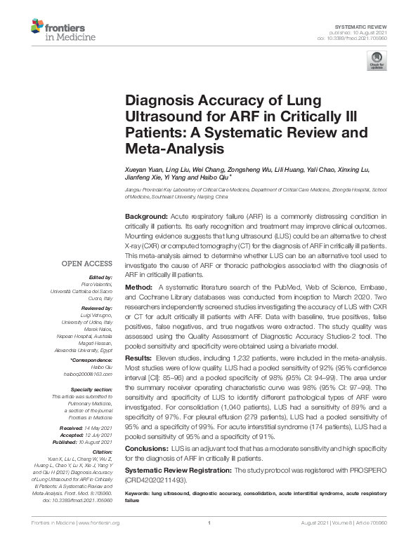 (PDF) Diagnosis Accuracy of Lung Ultrasound for ARF in Critically Ill ...