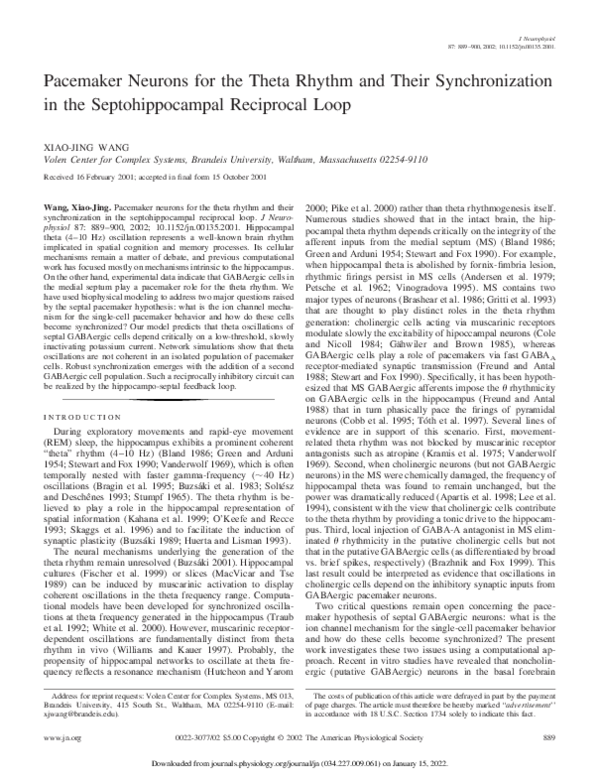 (PDF) Pacemaker Neurons for the Theta Rhythm and Their Synchronization in the Septohippocampal ...