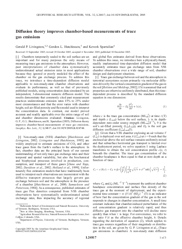 (PDF) Diffusion theory improves chamber-based measurements of trace gas ...