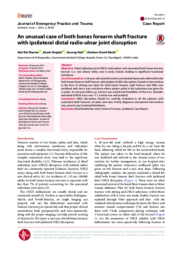 (PDF) An unusual case of both bones forearm shaft fracture with ...