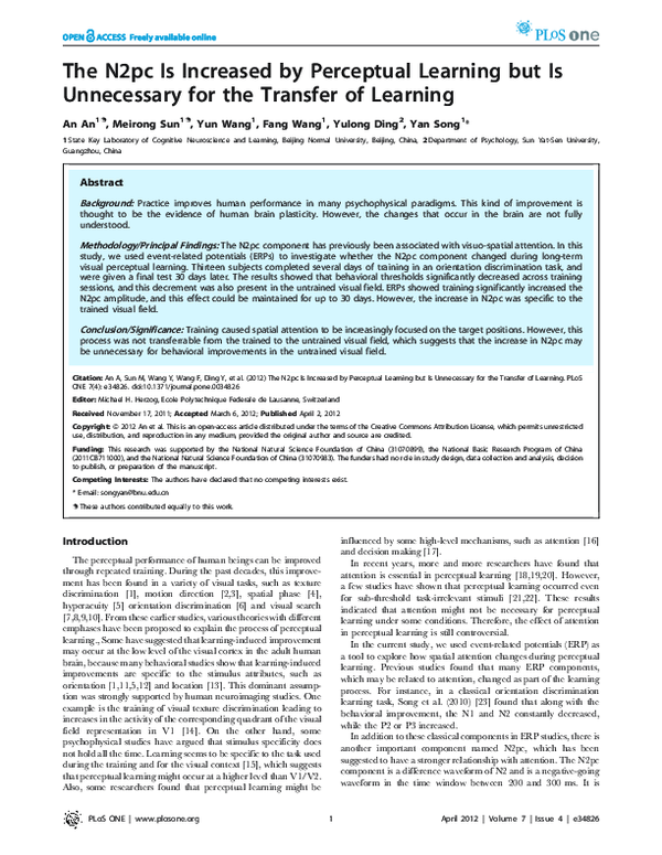 (PDF) The N2pc Is Increased by Perceptual Learning but Is Unnecessary ...