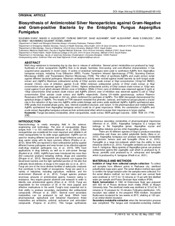 (PDF) Biosynthesis of Antimicrobial Silver Nanoparticles against Gram-Negative and Gram-positive ...