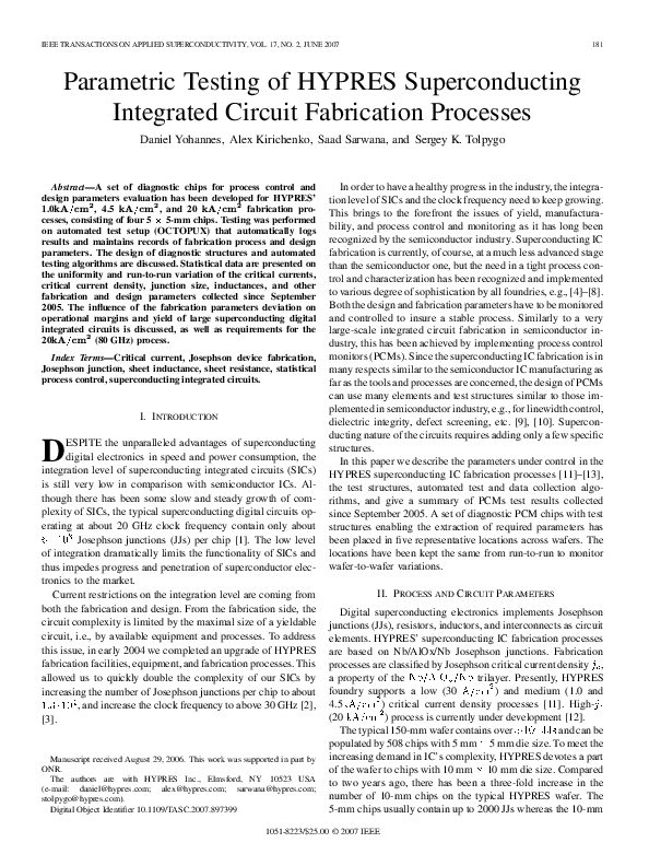(PDF) Parametric Testing of HYPRES Superconducting Integrated Circuit ...