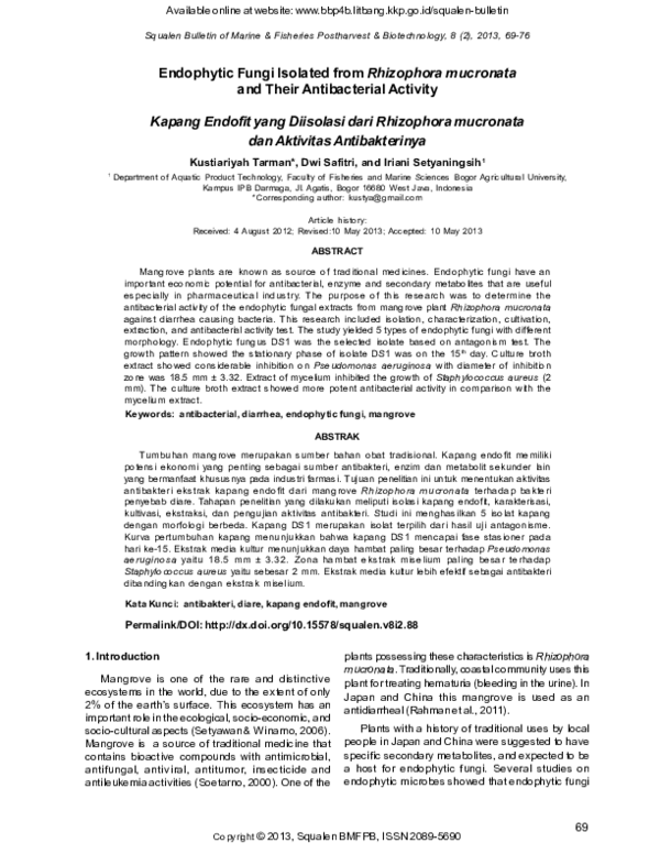 (PDF) Endophytic Fungi Isolated from Rhizophora mucronata and Their ...