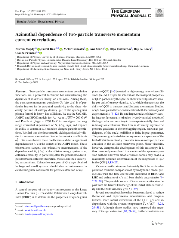 (PDF) Azimuthal dependence of two-particle transverse momentum current ...