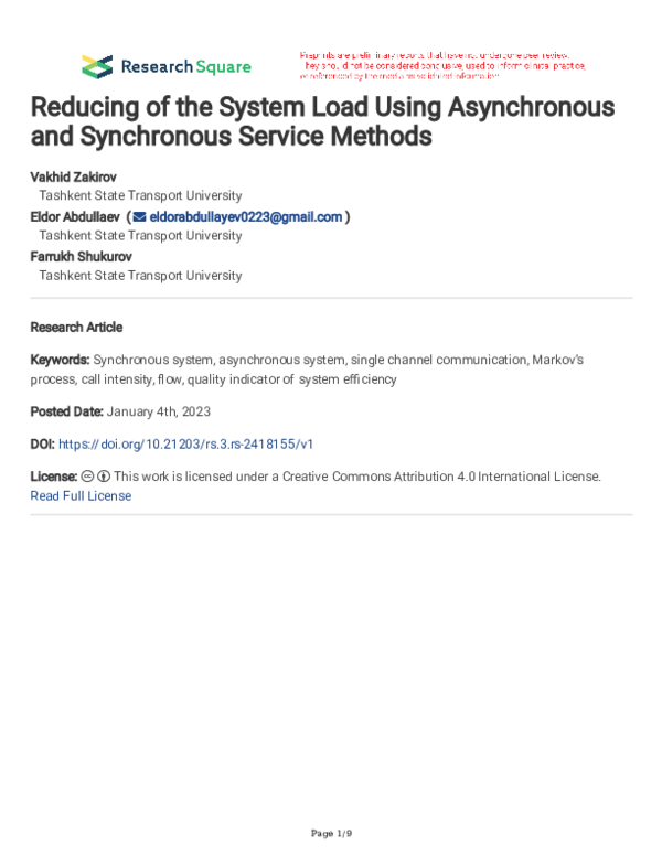 (PDF) Reducing of the System Load Using Asynchronous and Synchronous Service Methods