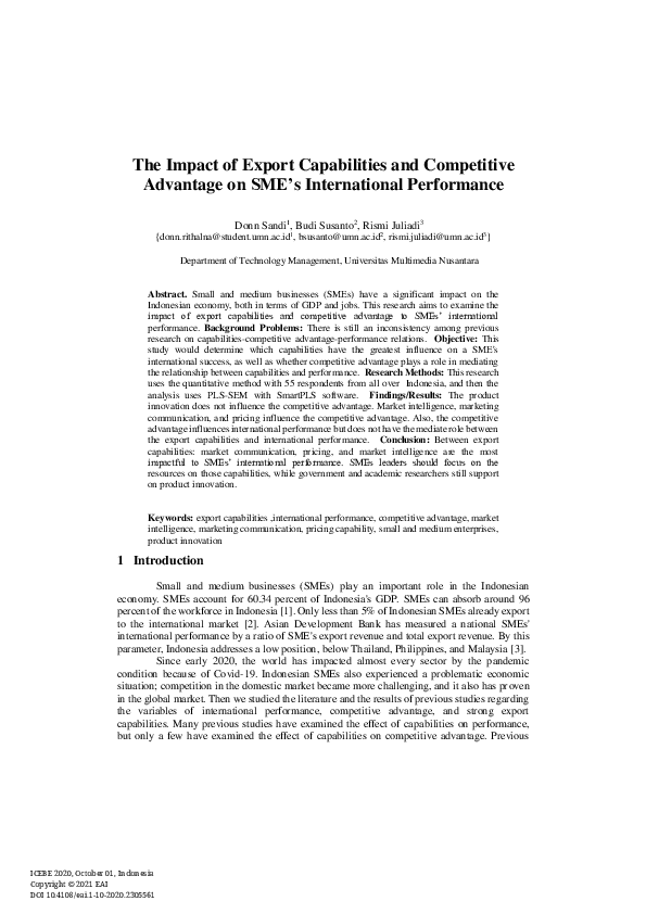 (PDF) The Impact of Export Capabilities and Competitive Advantage on ...