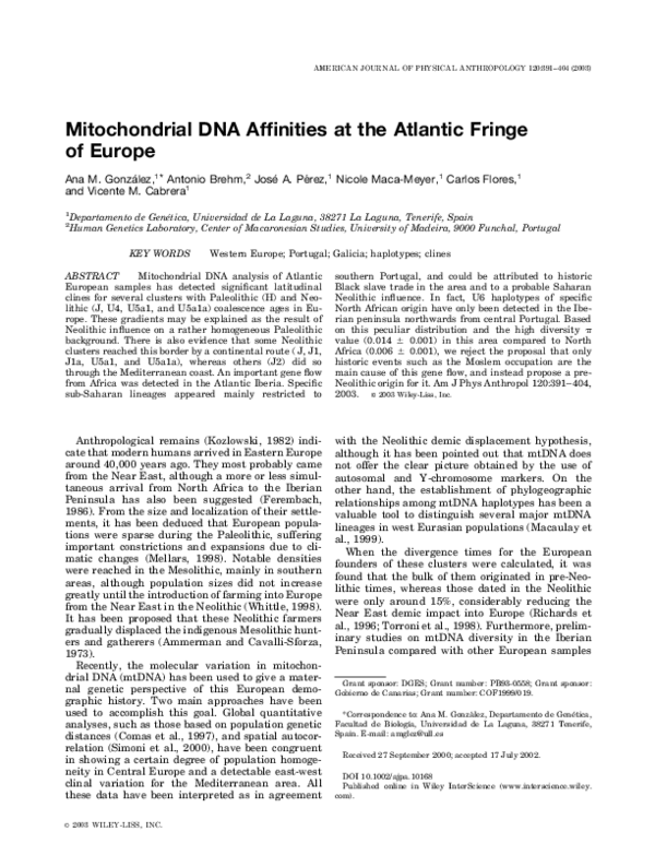(PDF) Mitochondrial DNA affinities at the Atlantic fringe of Europe