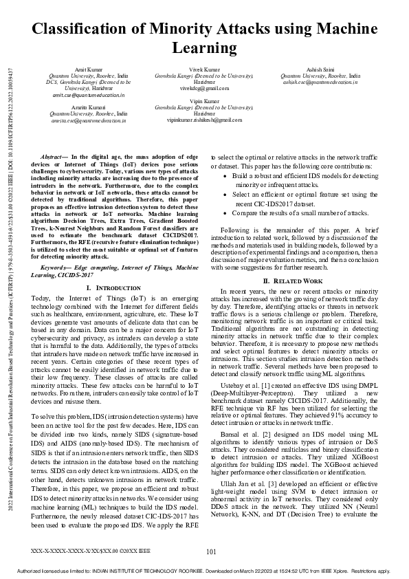 (PDF) Classification of Minority Attacks using Machine Learning