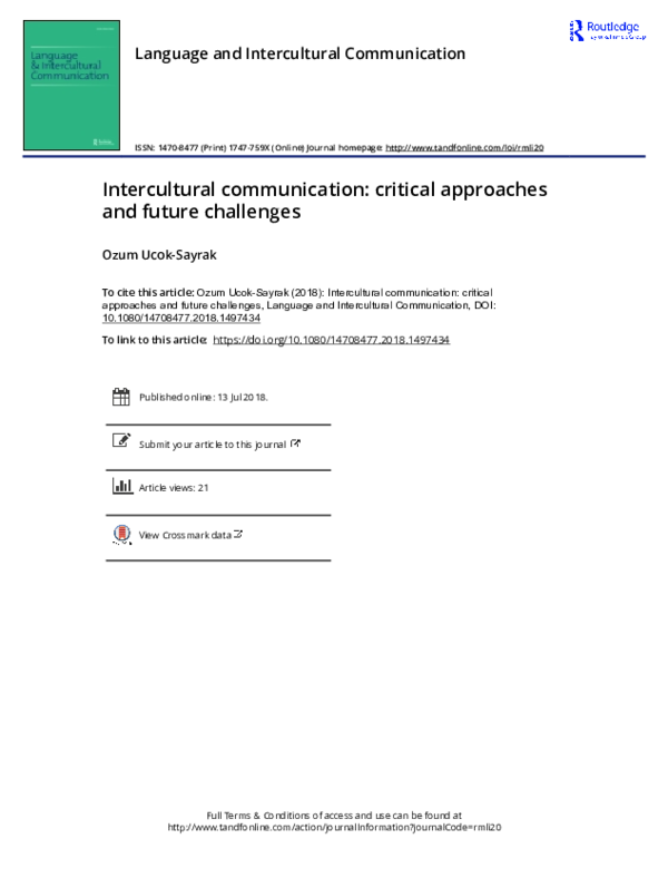 (PDF) Intercultural communication: critical approaches and future ... (PDF) Intercultural communication: critical approaches and future ...