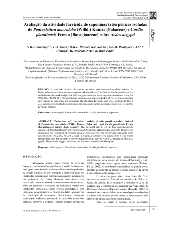 (PDF) Avaliação da atividade larvicida de saponinas triterpênicas ...