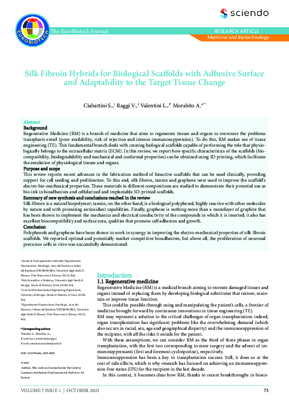 (PDF) Silk Fibroin Hybrids for Biological Scaffolds with Adhesive Surface and Adaptability to ...