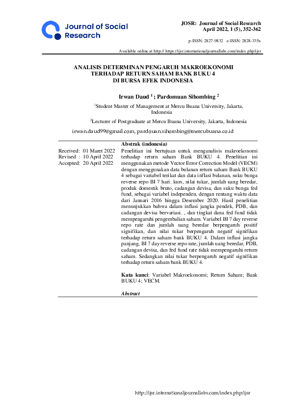 (PDF) Analisis Determinan Pengaruh Makroekonomi Terhadap Return Saham ...