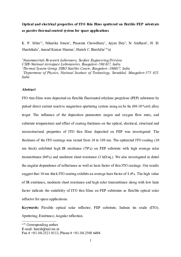 (DOC) Optical and electrical properties of ITO thin films sputtered on ...