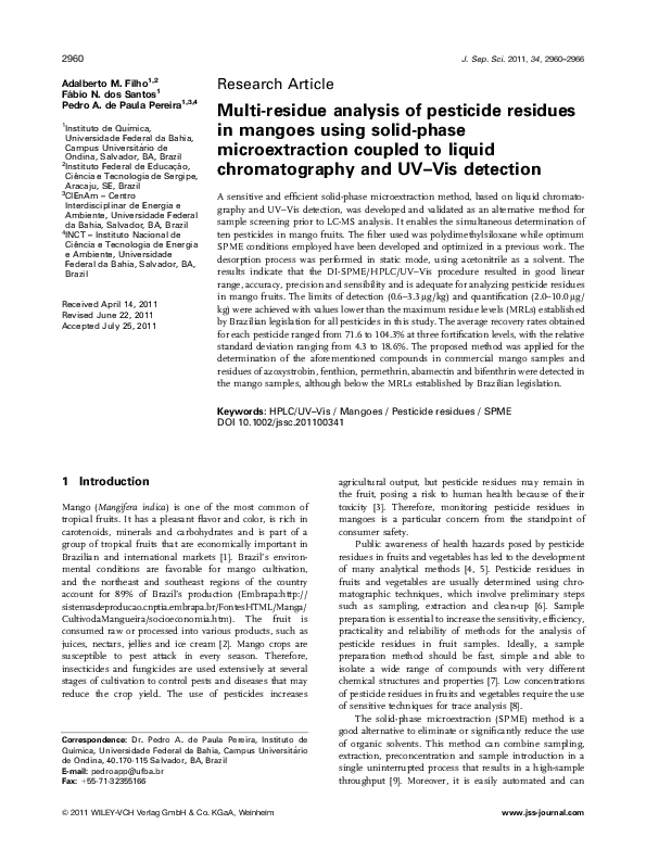 (PDF) Multi-residue analysis of pesticide residues in mangoes using solid-phase microextraction ...