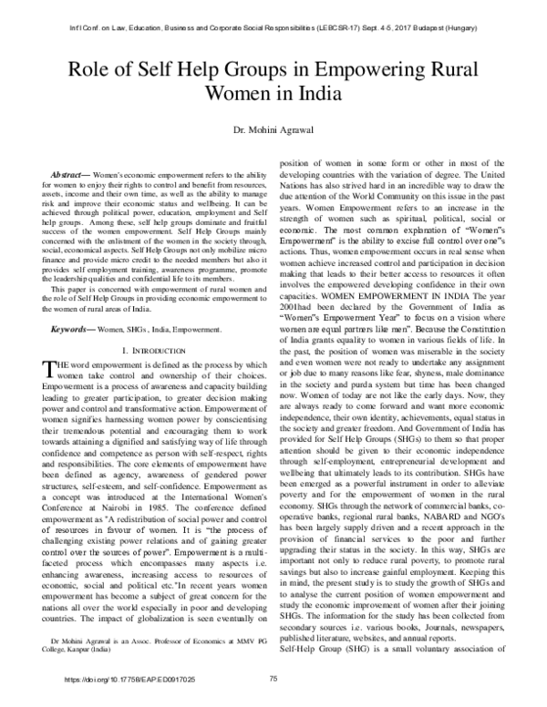 (PDF) The Role of Self Help Groups in Empowering Rural Women in India