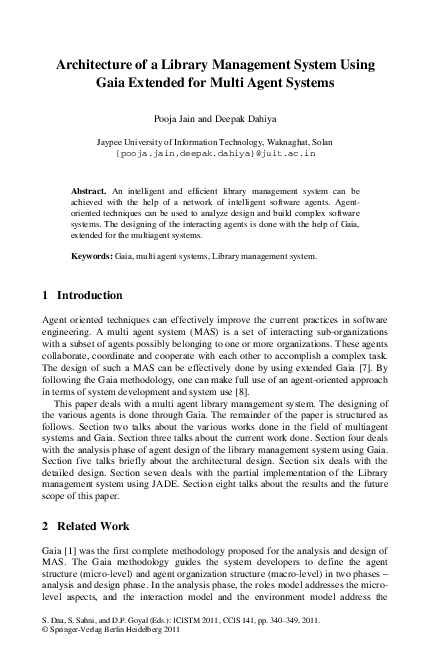 (PDF) Architecture of a Library Management System Using Gaia Extended for Multi Agent Systems