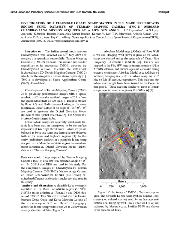 (PDF) INVESTIGATION OF A PLAUSIBLE LOBATE SCARP MAPPED IN THE MARE ...