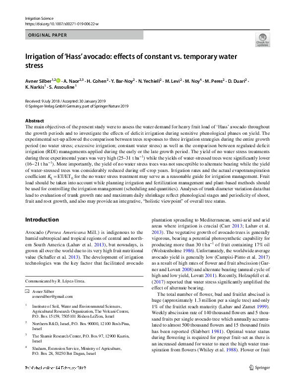 (PDF) Irrigation of ‘Hass’ avocado: effects of constant vs. temporary ...