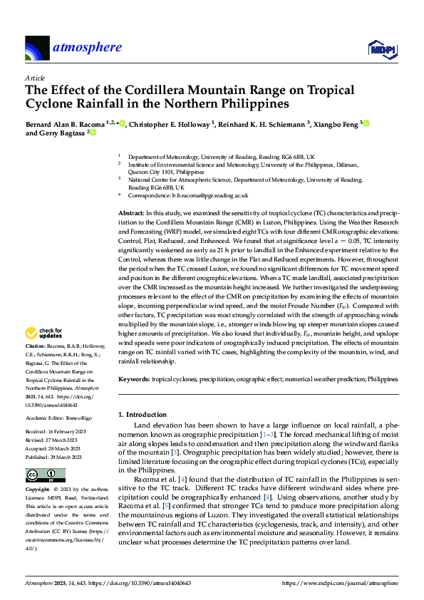 (PDF) The Effect of the Cordillera Mountain Range on Tropical Cyclone ...