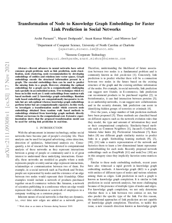 (PDF) Transformation of Node to Knowledge Graph Embeddings for Faster ...