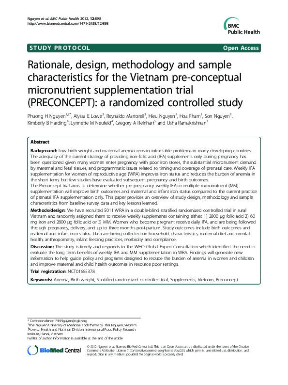 (PDF) Rationale, design, methodology and sample characteristics for the Vietnam pre-conceptual ...