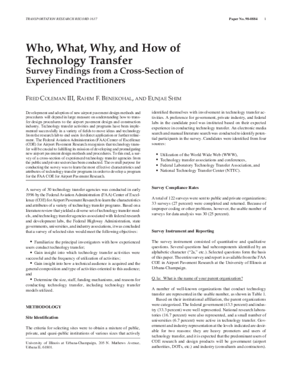 (PDF) Who, What, Why, and How of Technology Transfer: Survey Findings ...