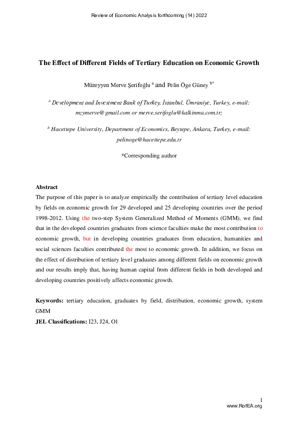 (PDF) The Effect of Different Fields of Tertiary Education on Economic ...