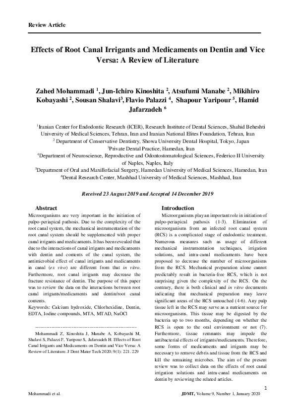 (PDF) Effects of root canal irrigants and medicaments on dentin and vice versa: a review of ...