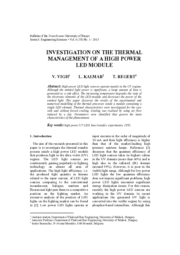 (PDF) Investigation on the Thermal Management of a High Power Led Module
