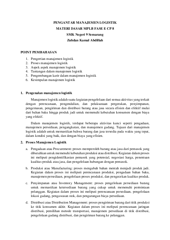 (PDF) Pengantar Manajemen Logistik untuk Manajemen Perkantoran dan Layanan Bisnis