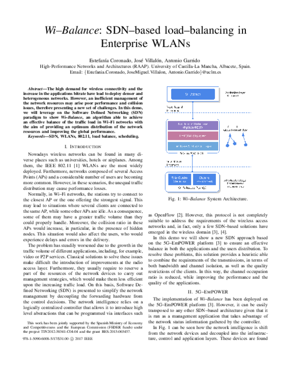 (PDF) Wi–balance: SDN–based load–balancing in enterprise WLANs