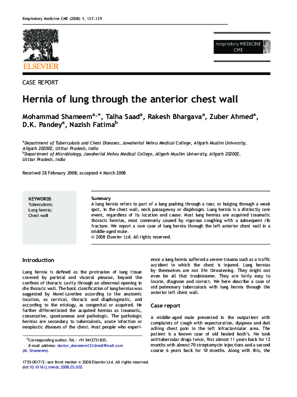 (PDF) Hernia of lung through the anterior chest wall