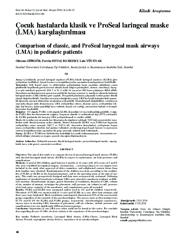 (PDF) Comparison of Laryngeal Mask Airway (LMA)-Classic and Laryngeal ...