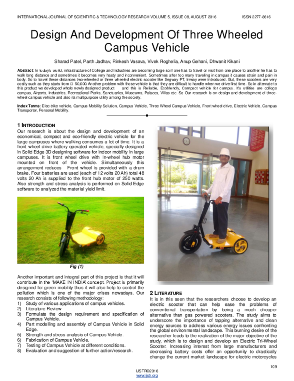 (PDF) Design And Development Of Three Wheeled Campus Vehicle
