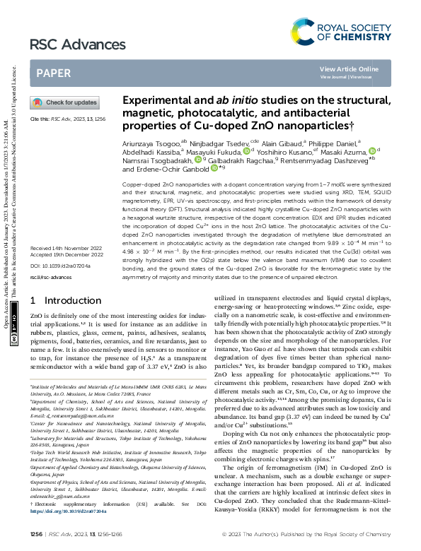 (PDF) Experimental and ab initio studies on the structural, magnetic, photocatalytic, and ...