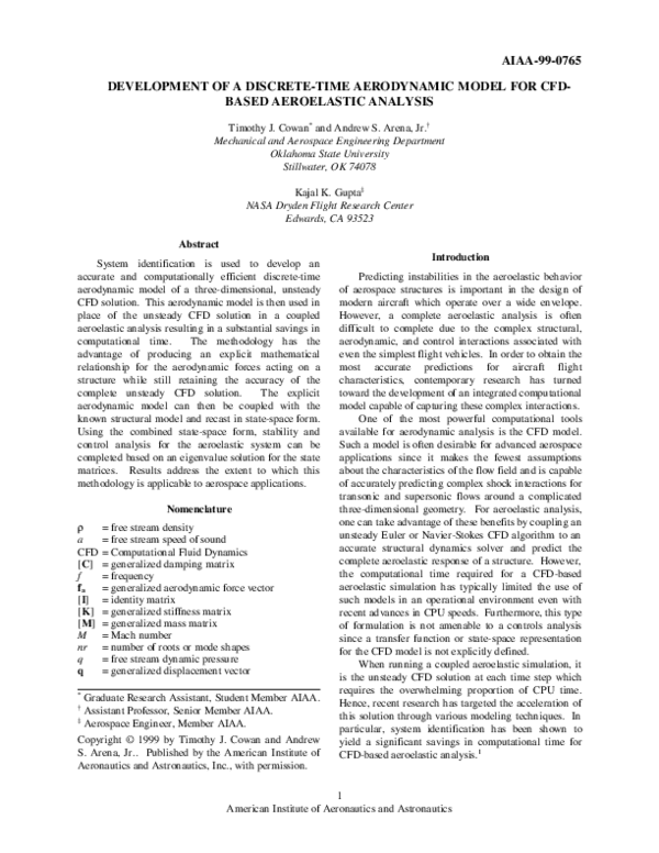 (PDF) Development of a discrete-time aerodynamic model for CFD-based aeroelastic analysis