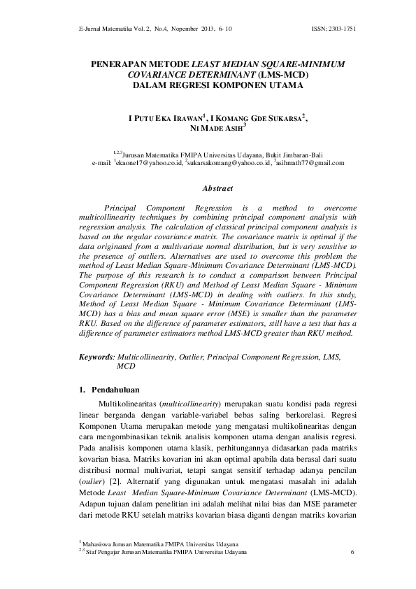 Pdf Penerapan Metode Least Median Square Minimum Covariance