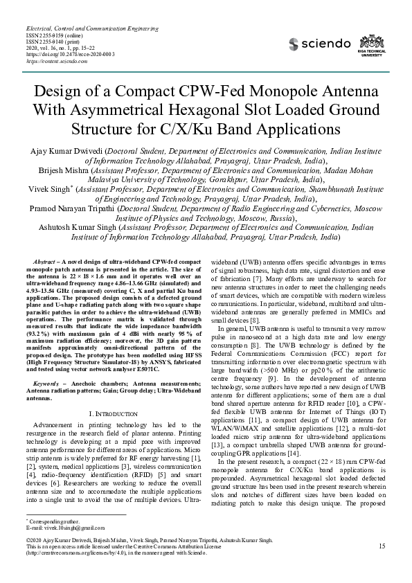 (PDF) Design of a Compact CPW-Fed Monopole Antenna With Asymmetrical Hexagonal Slot Loaded ...