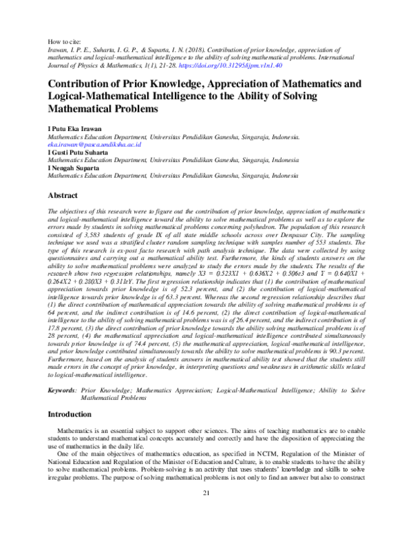(PDF) Contribution of prior knowledge, appreciation of mathematics and ...