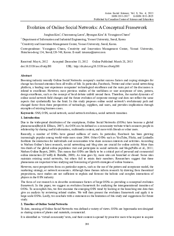(PDF) Evolution of Online Social Networks: A Conceptual Framework