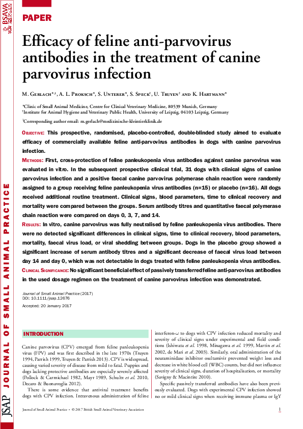 (PDF) Efficacy of feline anti-parvovirus antibodies in the treatment of ...
