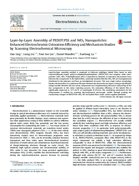 (PDF) Layer-by-Layer Assembly of PEDOT:PSS and WO3 Nanoparticles: Enhanced Electrochromic ...