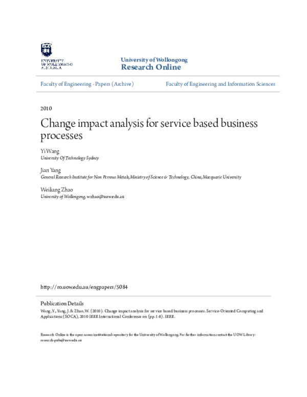 (PDF) Change impact analysis for service based business processes
